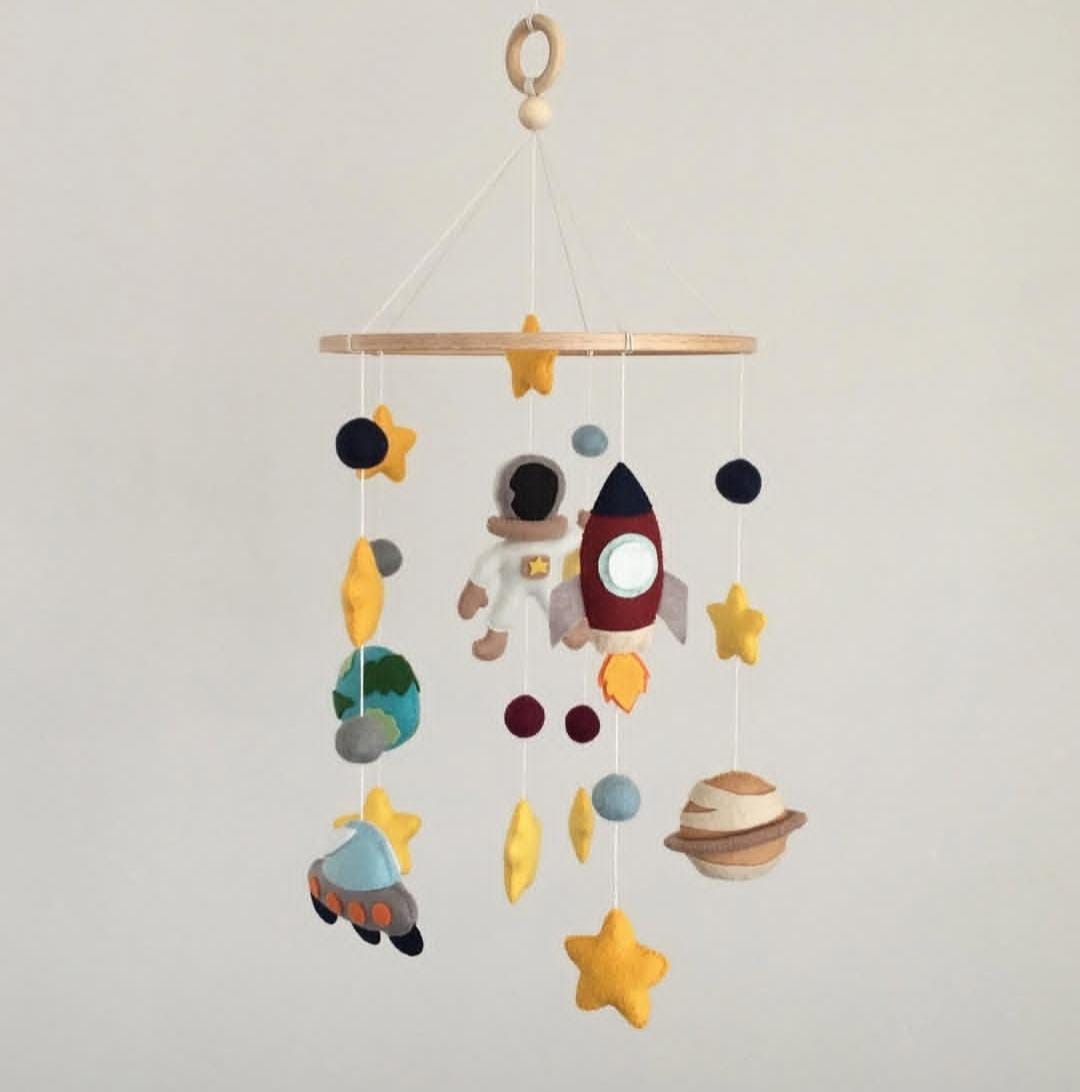Space Themed Baby Mobile - Handmade Felt Crib Mobile With Astronaut ...