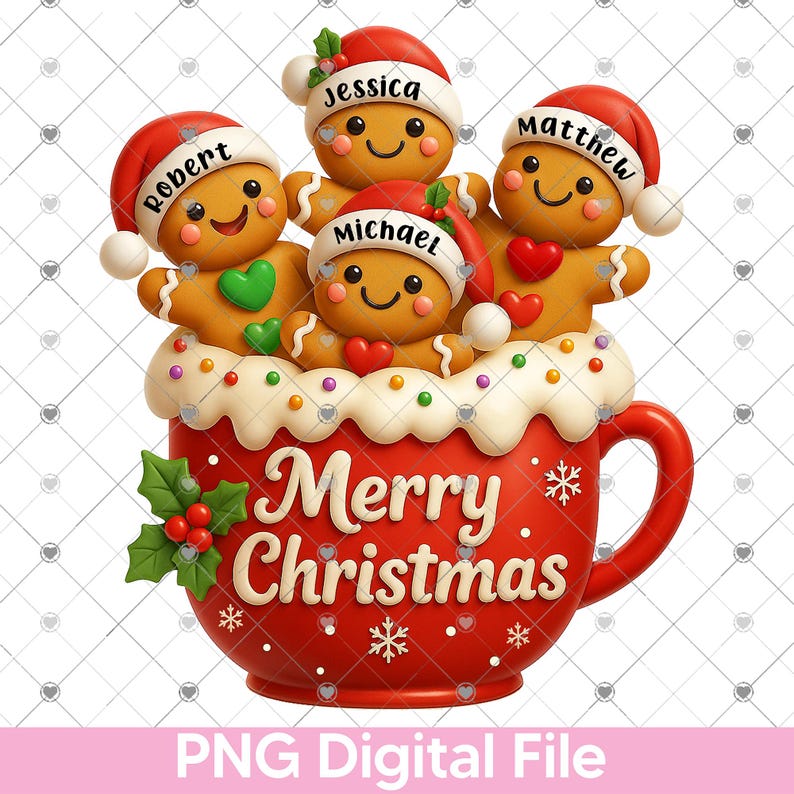 Personalized Gingerbread Family PNG | Custom Name Gingerbread Cookies ...