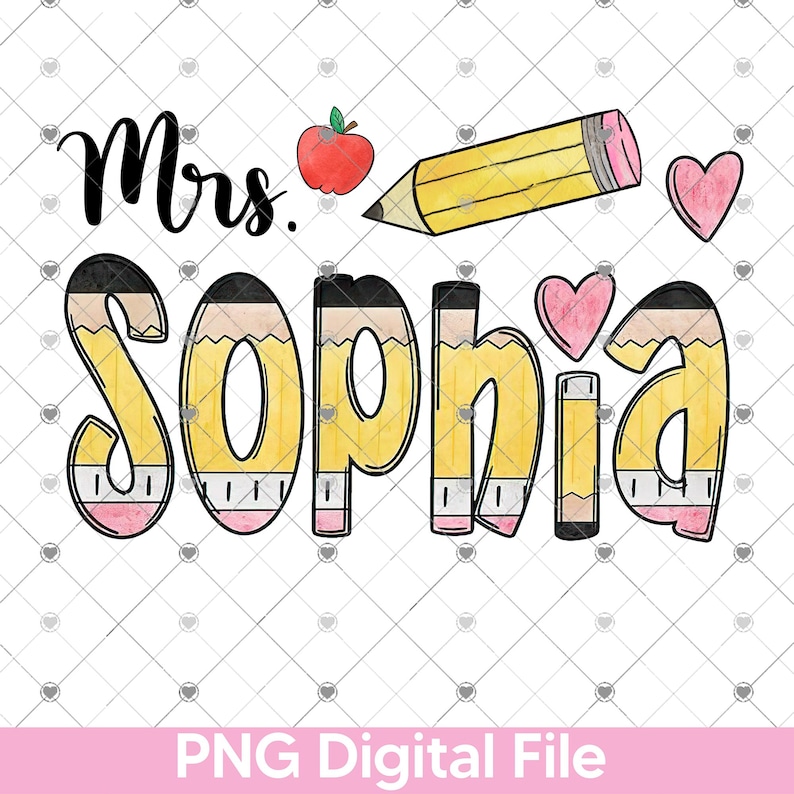 Custom Teacher Name PNG: Pencil Alphabet Clipart, Back to School Gift ...