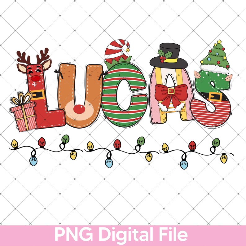Custom Christmas Name PNG, Personalized Holiday Letters, Cute Reindeer ...