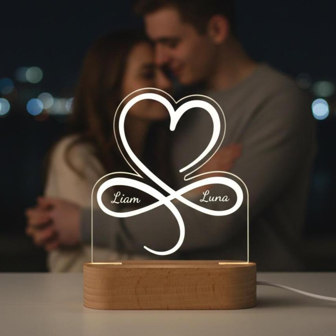 Heart-shaped Infinity Symbol Night Light, Couple-themed Dual-name ...