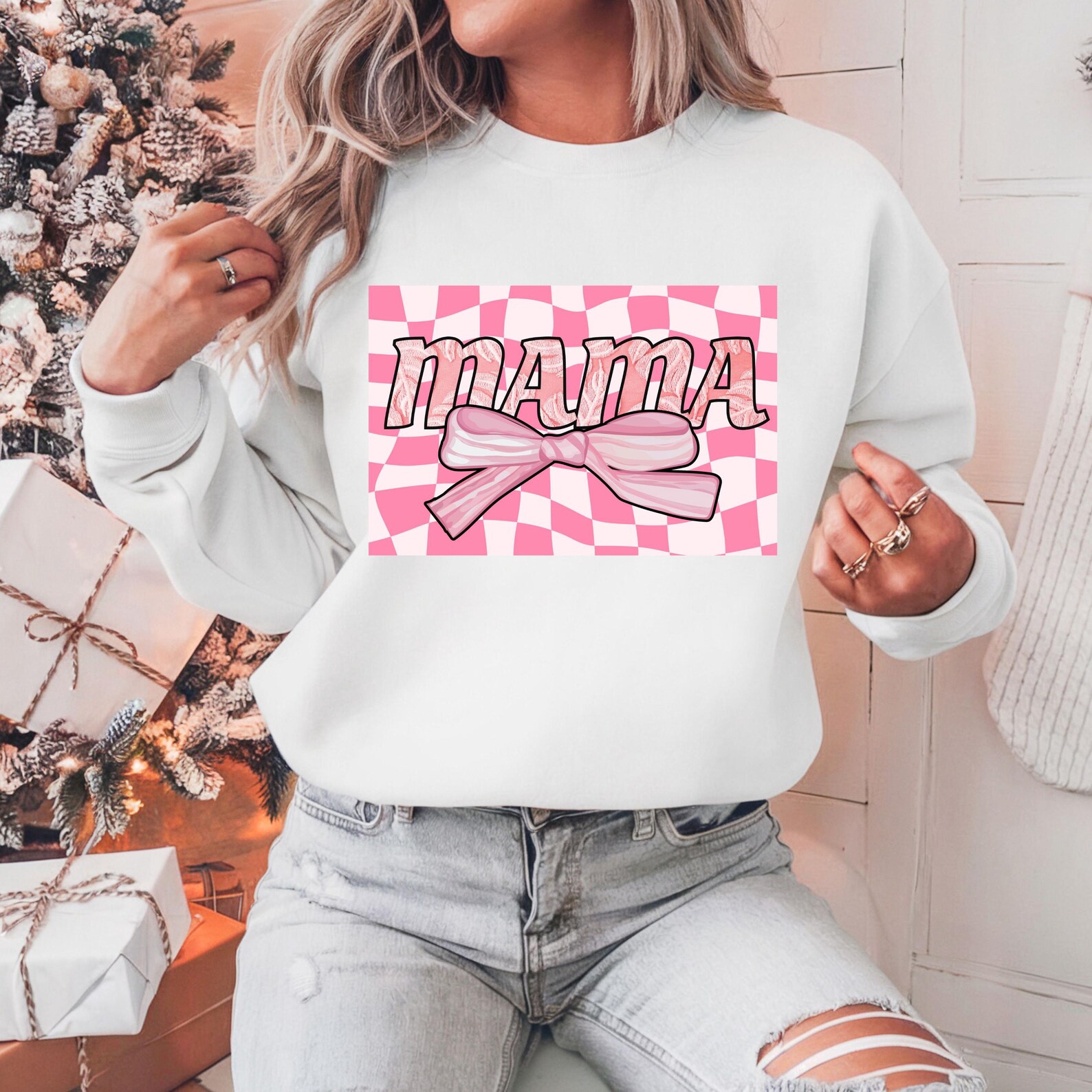 MAMA PNG | Pink Gingham Ribbon Mom Design - Etsy