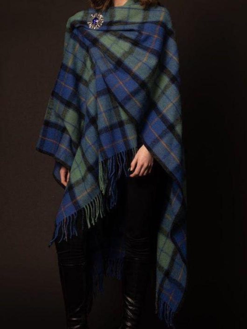 Outlander Tartan Cape Shawl With Brooch Acrylic Wool Blend, Scottish ...