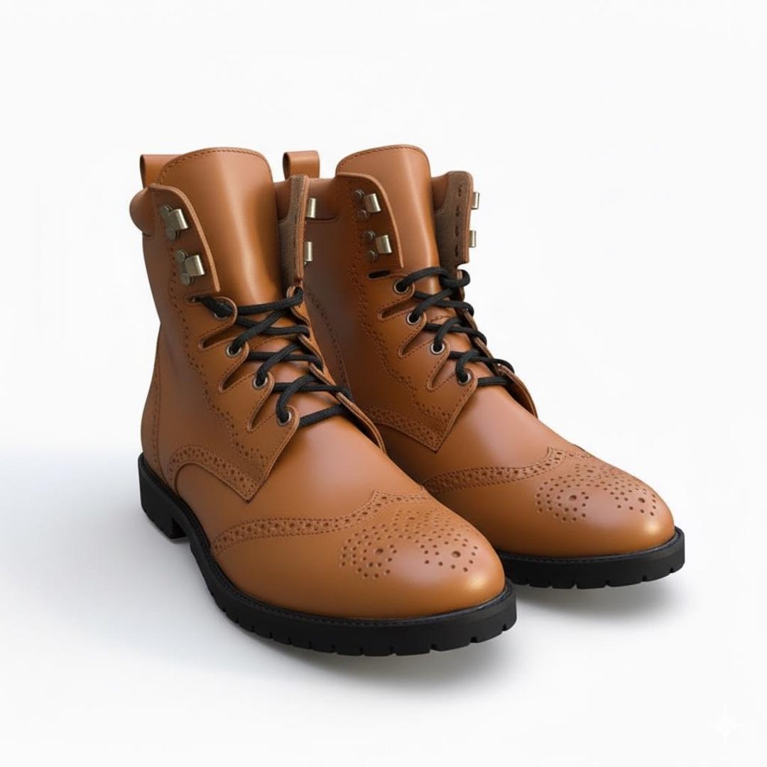 Handmade Leather Ghillie Brogues TAN Scottish Highland Dress Long Shoes ...
