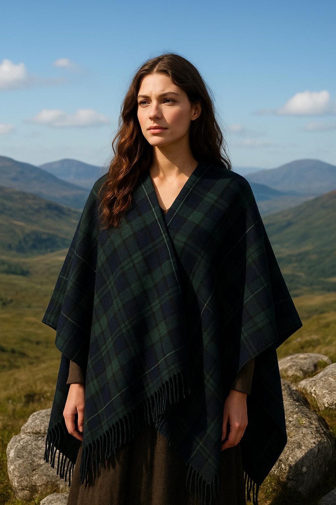 Highland Tartan Ruana Outlander Inspired Scottish Plaid Wool Blend Wrap ...