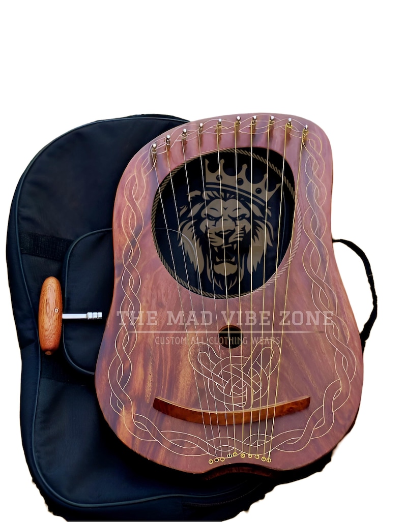 Handmade 10 String Lyre Harp Carving Vintage Color Mahogany Lyre Wooden ...