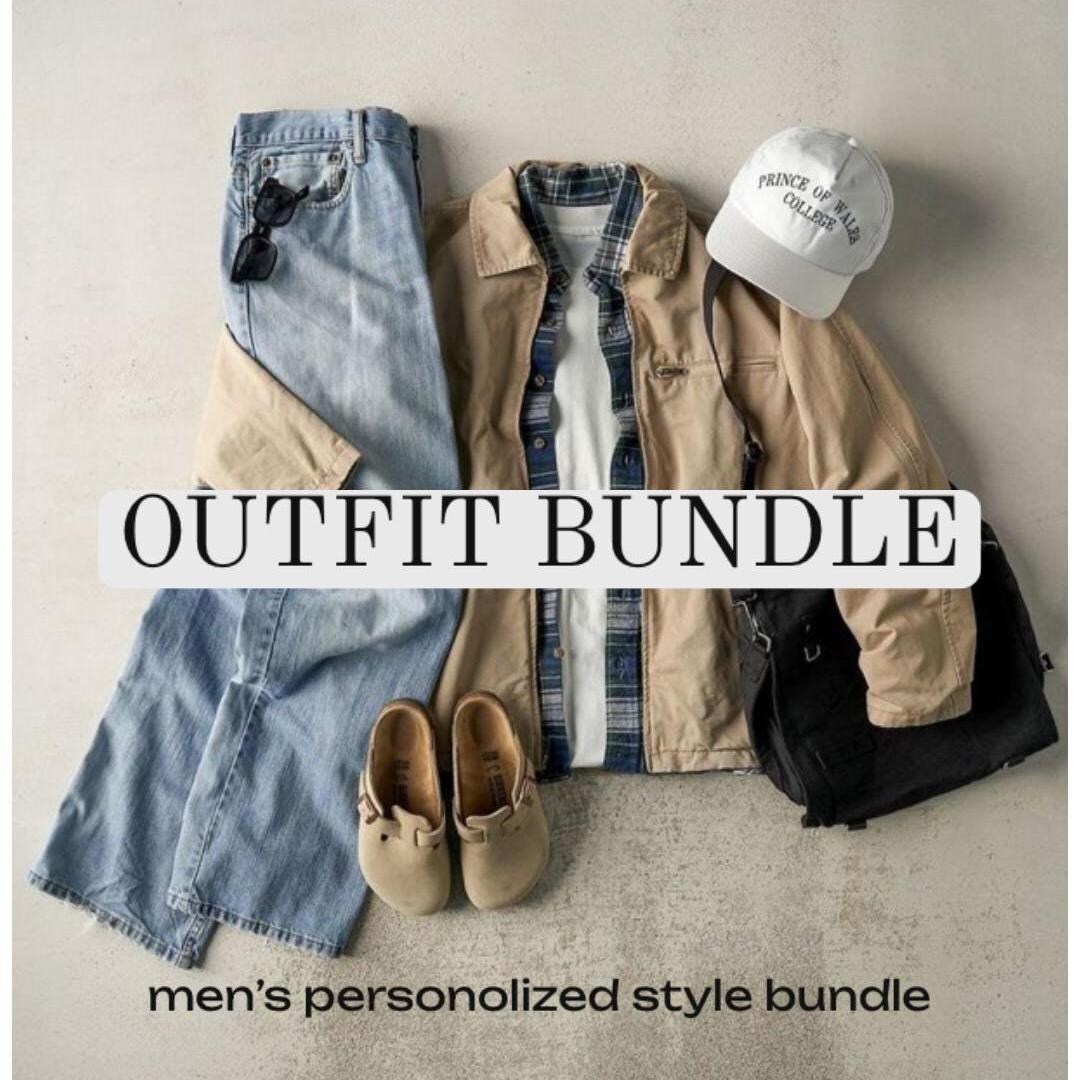 Men's Vintage Style Bundle: Thrifted Leather Jacket & Grandpa Sweater ...