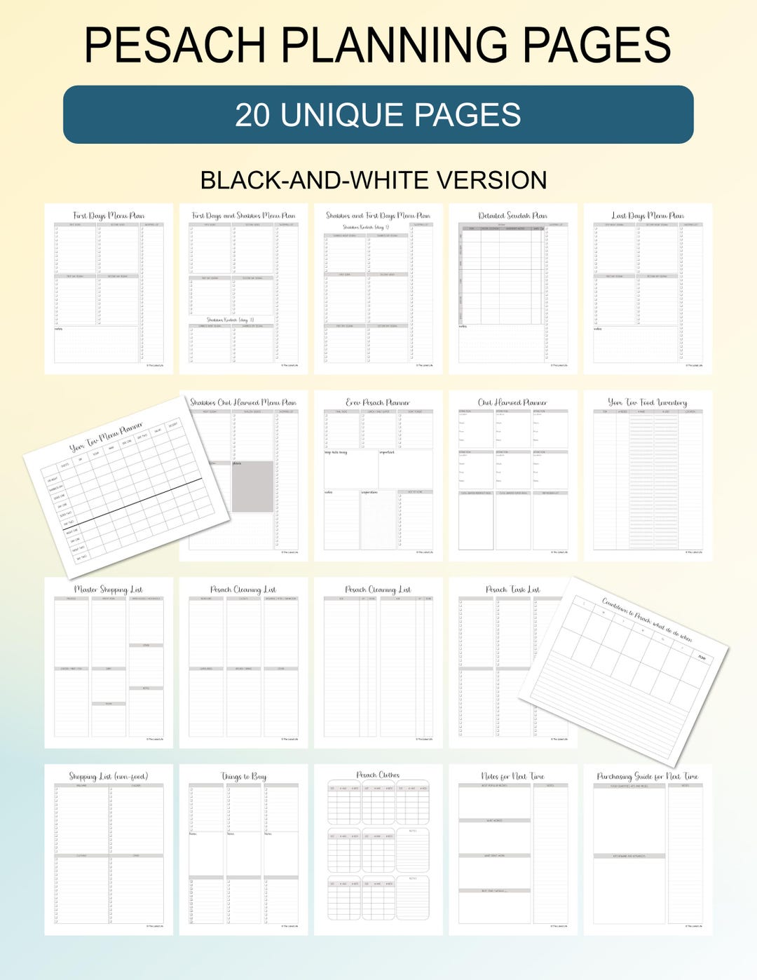 Printable Pesach Planning Pages - Etsy