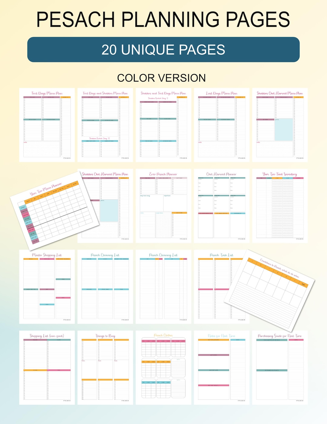 Printable Pesach Planning Pages (color) - Etsy