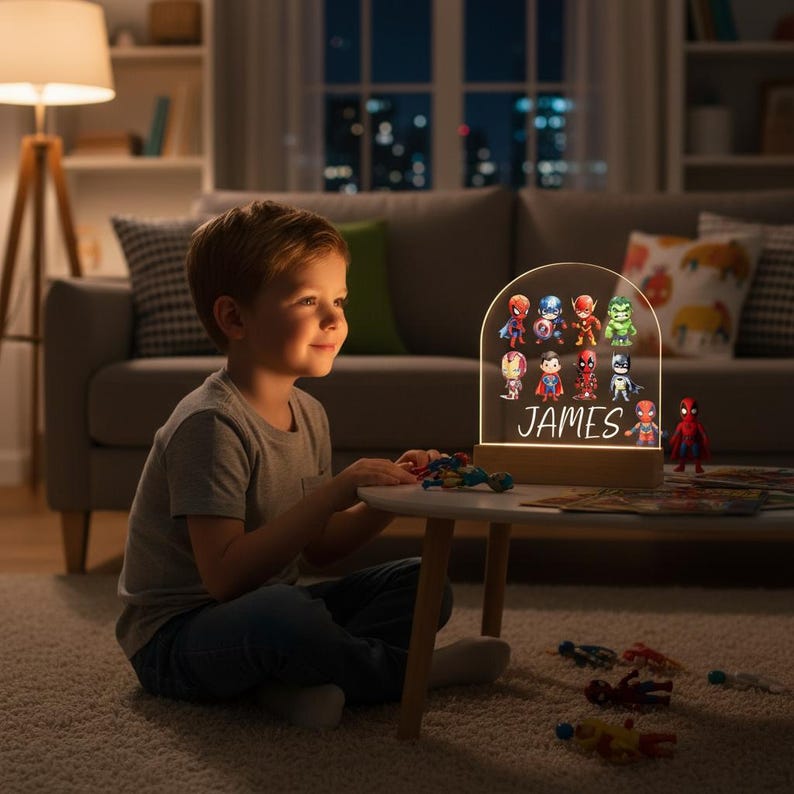 Personalised LED Superhero Night Light,custom Name Acrylic Lamp ...