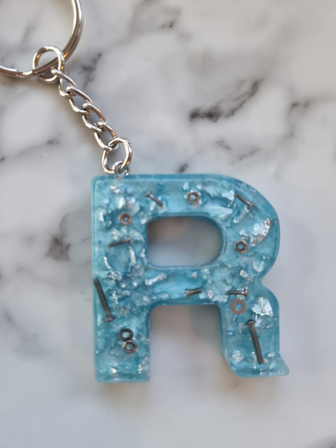 Resin Initial Keyring: Screws & Bolts, Personalized Letter Keychain - Etsy