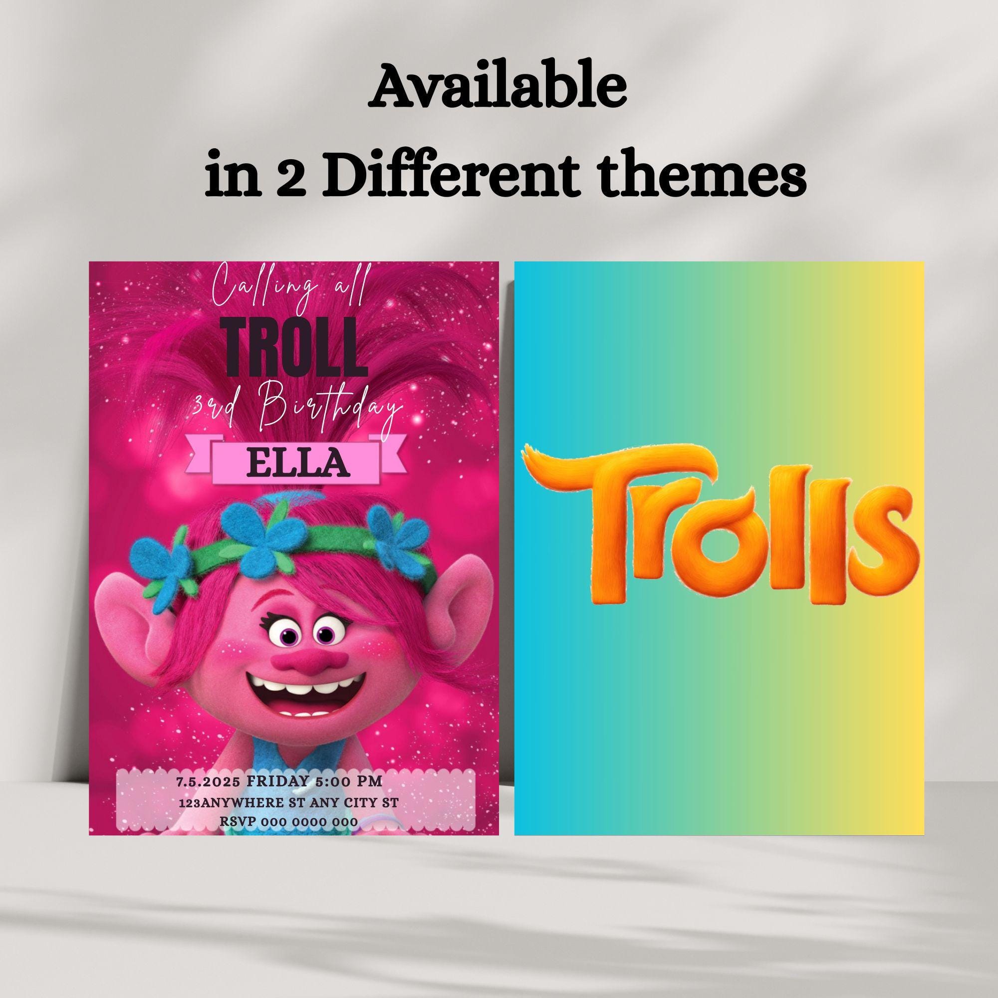 Editable Trolls Birthday Invitation Template, Trolls Theme Birthday ...