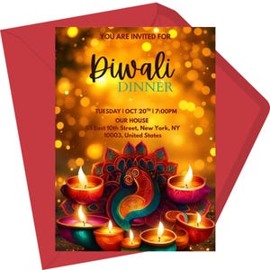Editable Happy Diwali Invitation Template: Printable 5x7 Design (PDF ...