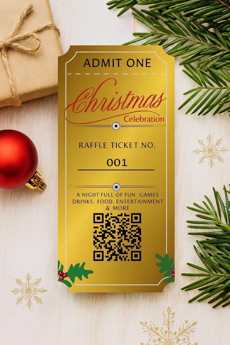 Christmas Raffle Ticket | Printable Holiday Ticket Numbered Tickets ...