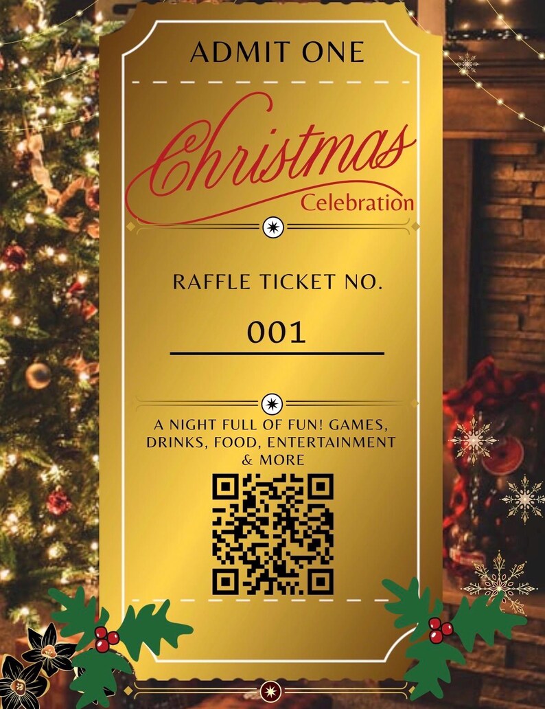 Christmas Raffle Ticket | Printable Holiday Ticket Numbered Tickets ...