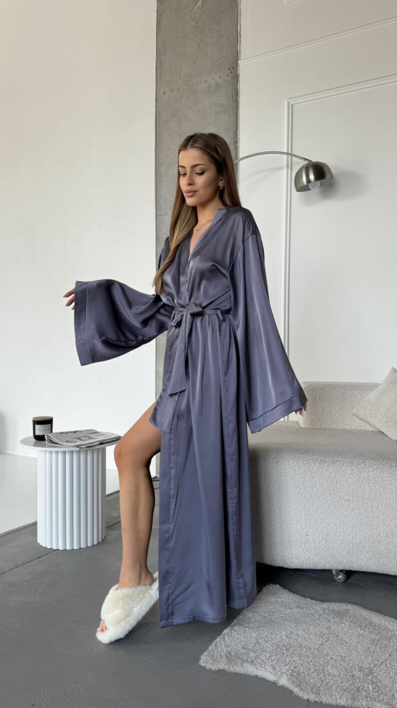 Long Silk Robe for Women Armani Silk Floor Lenght 138 Cv S to XL Belted ...
