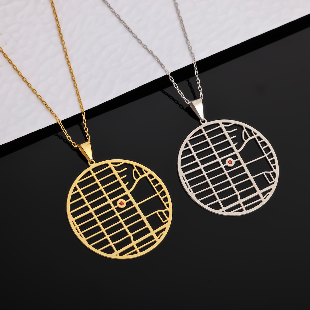 Personalized Map Necklace With Coordinates, Custom Birthplace, First ...