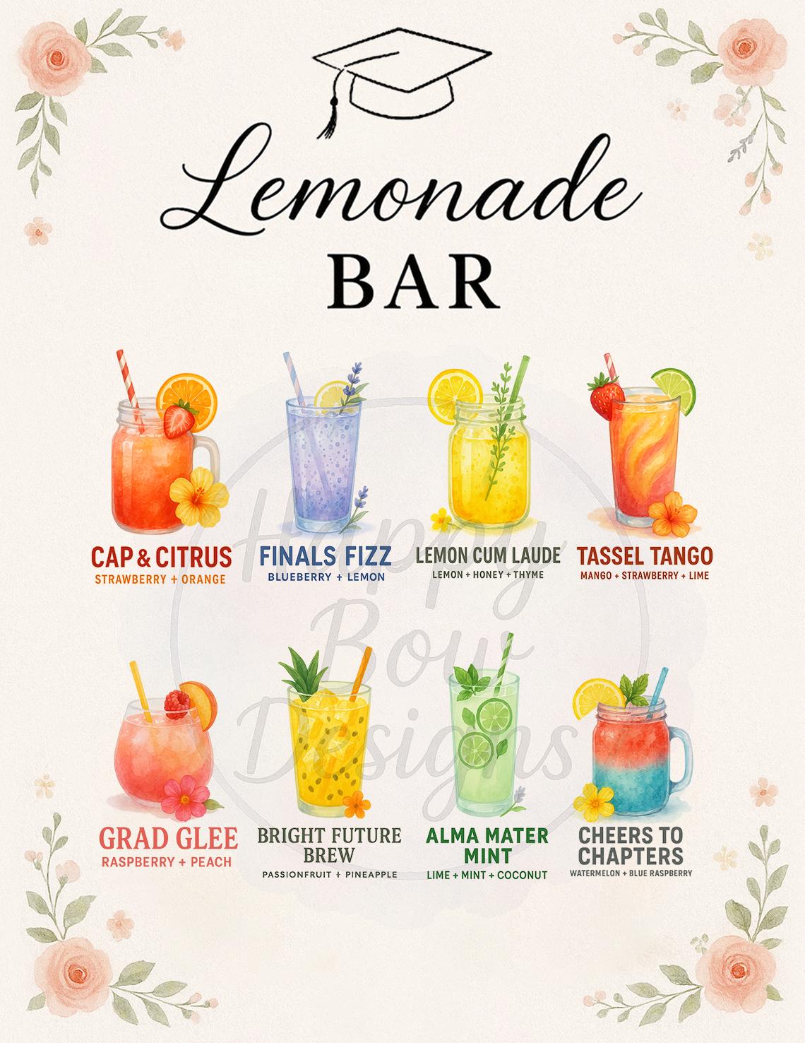 Boho Graduation Party Lemonade Bar Menu Sign Class 2025 Grad Party ...
