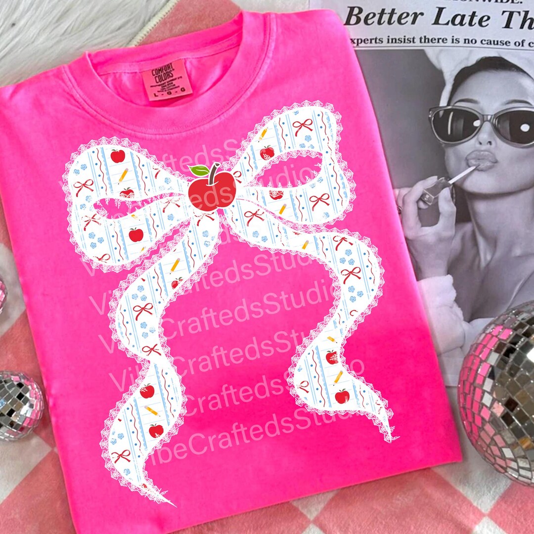 Lace Coquette Teacher Png, Back to School Png, Preppy Teacher Bow Png ...