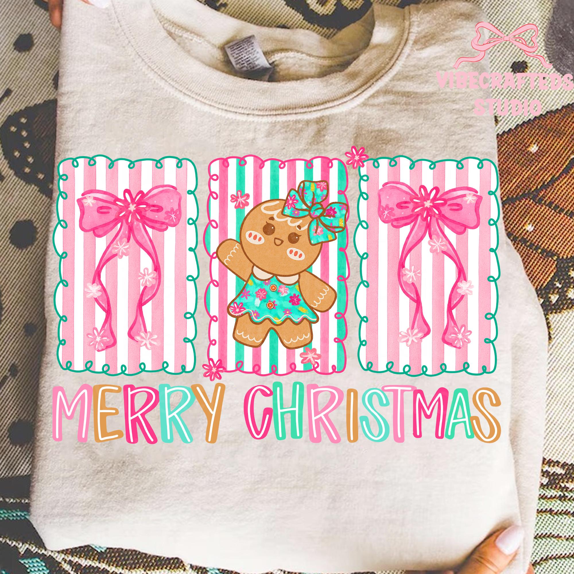 Floral Preppy Gingerbread Bow Png, Merry & Bright Png, Floral Coquette ...