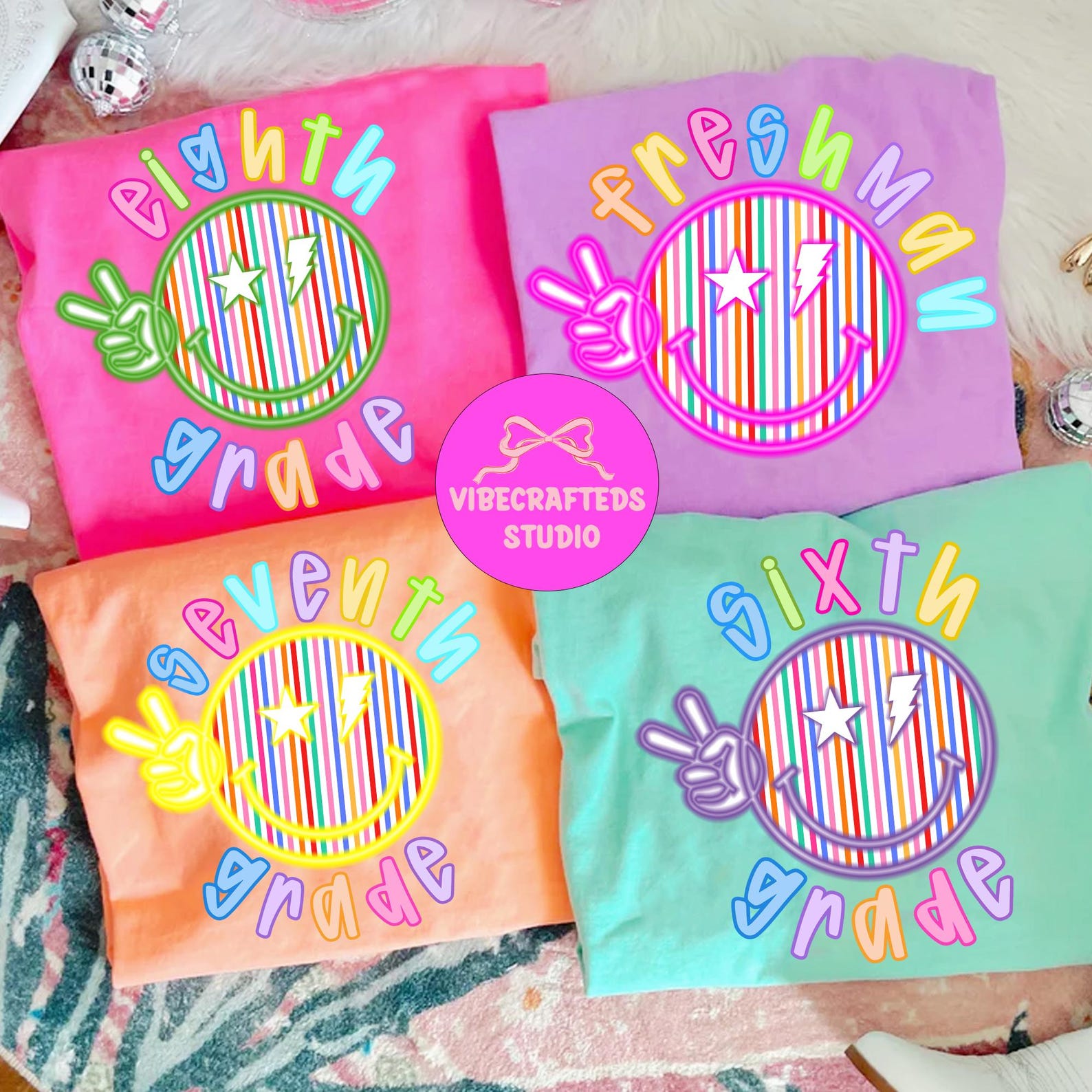 Neon Smiley High School Png Bundle, Funny Back to School Png, Colorful ...