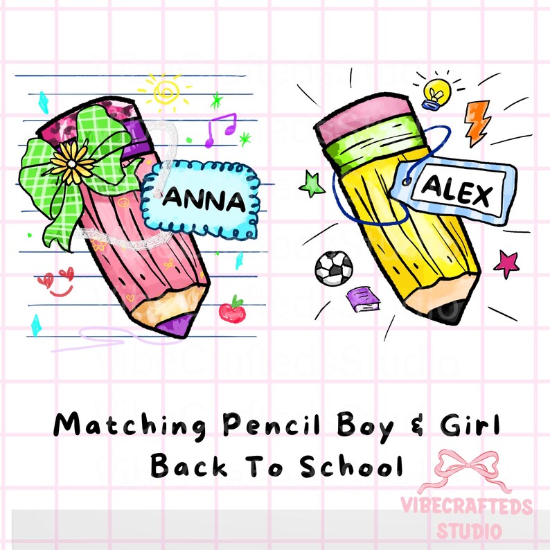 Matching Pencil PNG Boy & Girl, Back to School Sublimation ...