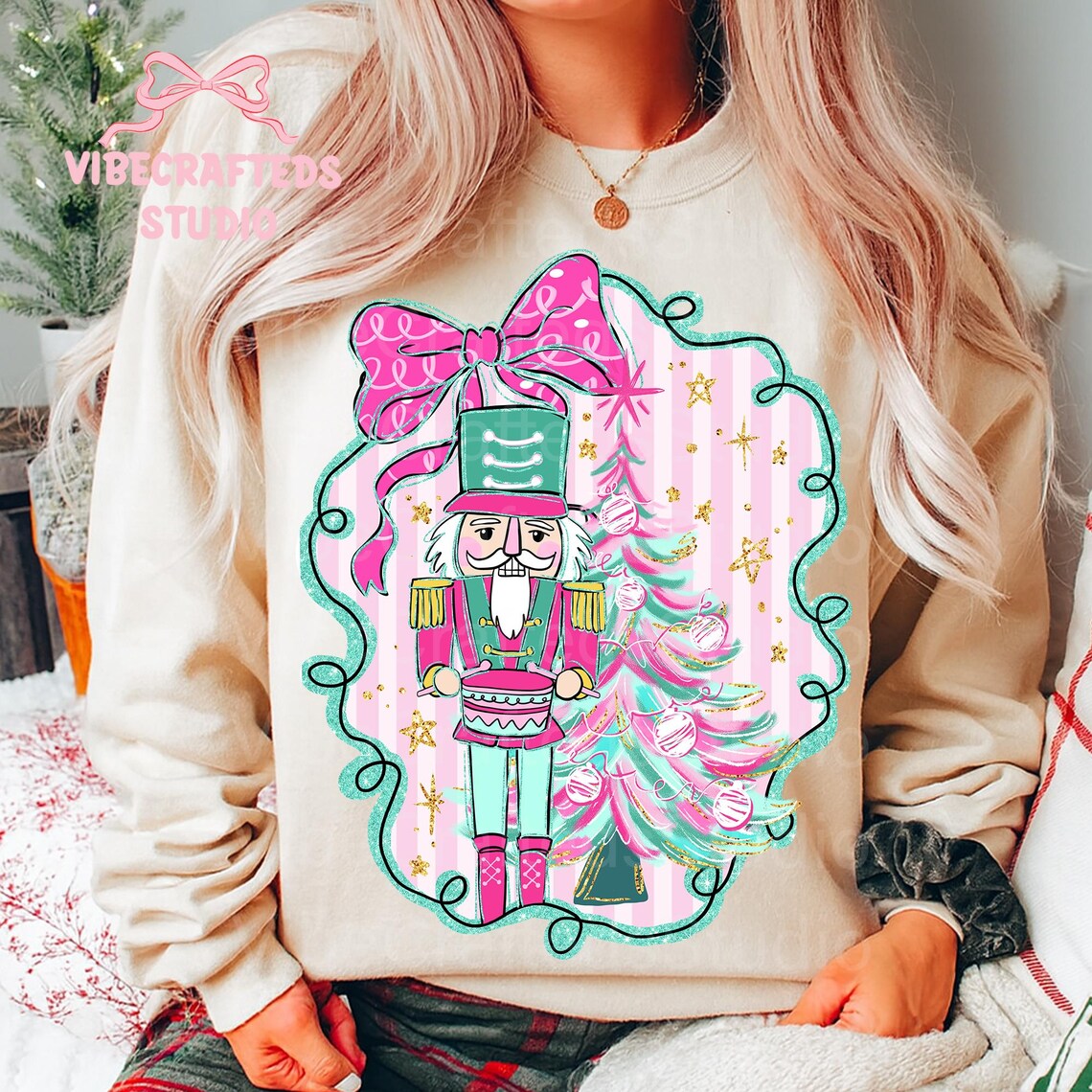 Glitter Pink Nutcrackers With Christmas Tree Png, Christmas Png, Y'all ...