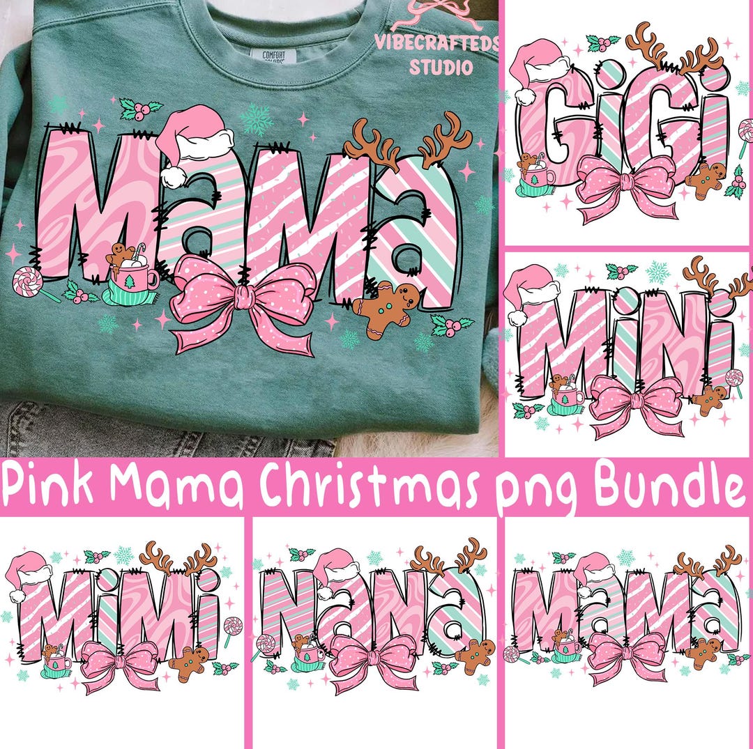 Pink Mama Mini Doodles Christmas Png Bundle, Mama Santa Png, Christmas ...