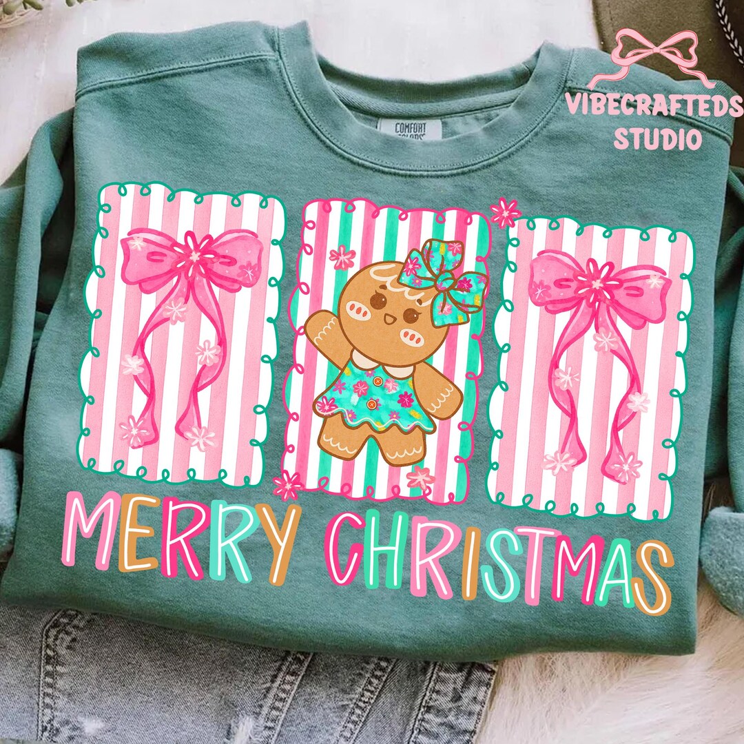 Floral Preppy Gingerbread Bow Png, Merry & Bright Png, Floral Coquette ...
