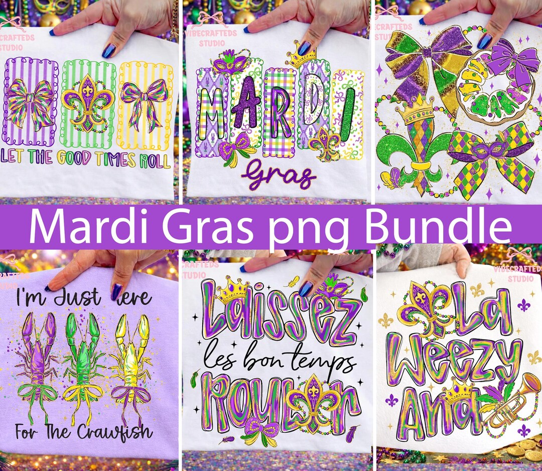 Brushstroke Mardi Gras Png Bundle, Let the Good Times Roll Png, Laissez ...