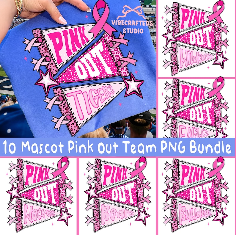Preppy Mascot Pink Out Bundle Png, Pink Out Flag Png,custom Team Name ...