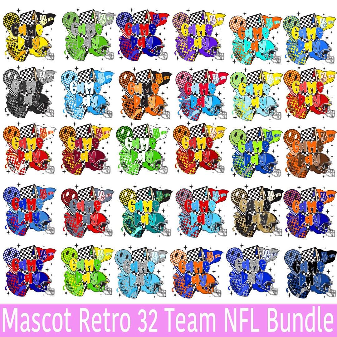Mascot Retro Smiley Face Football of 32 Team PNG Bundle, Retro Game Day ...