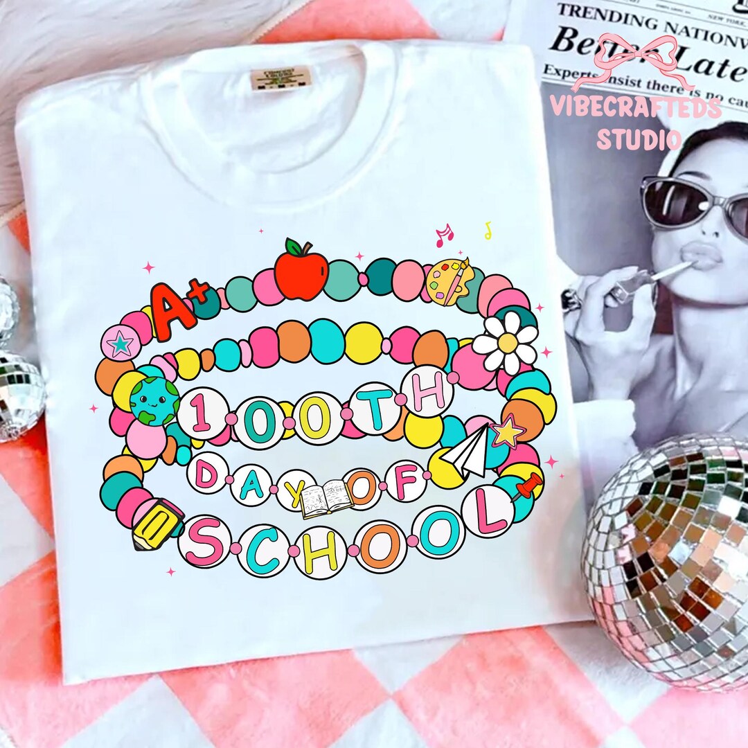 100th Day of School Bracelet PNG, Beaded Bracelet Teacher Shirt Design ...