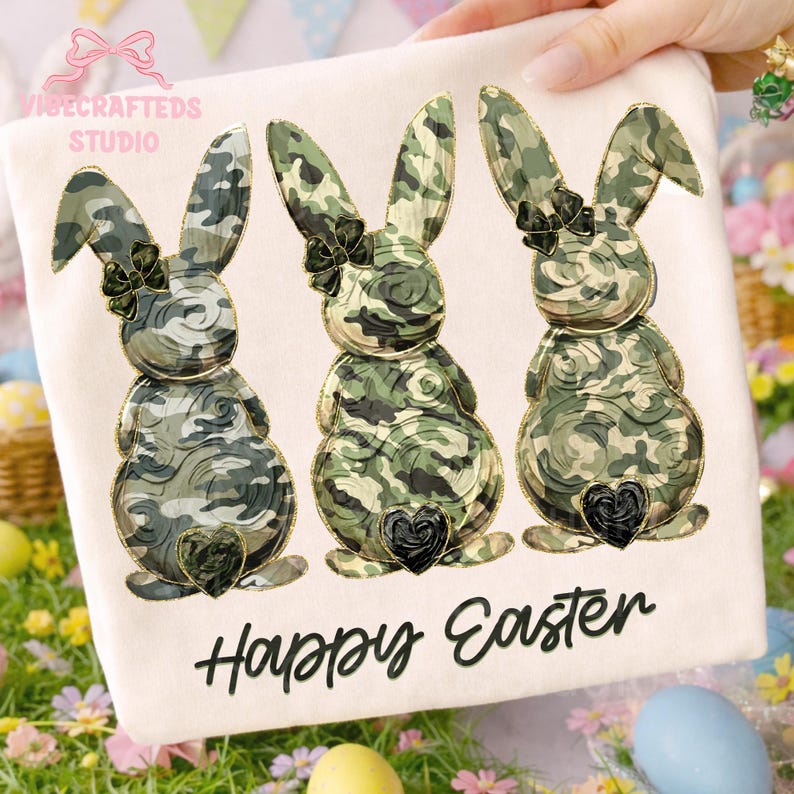 Camo Easter Bunny Png, Hand-painted Camouflage Bunny Png, Easter Rabbit ...