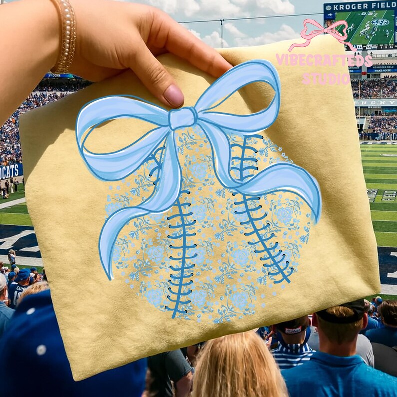 Girly Blue Rose Floral Baseball Png With Blue Bow, Cute Floral Softball ...