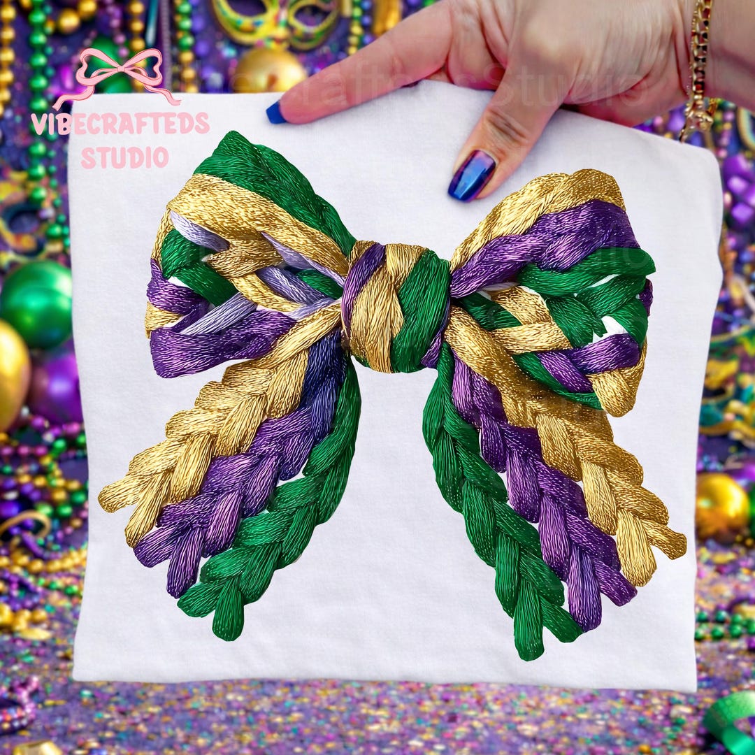 Mardi Gras Rope Bow PNG, Purple Green Gold Braided Bow, Coquette ...