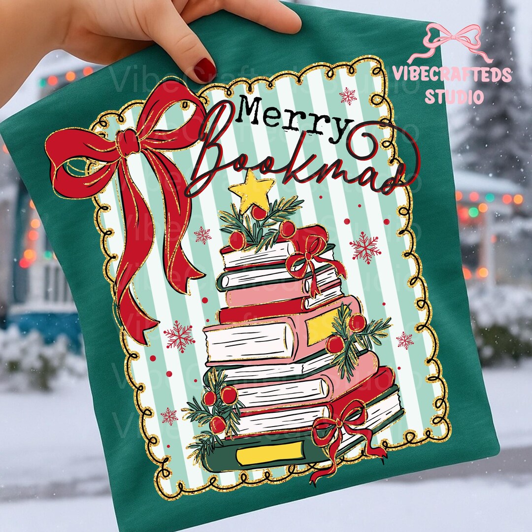Merry Bookmas Christmas Tree Png, Preppy Christmas Books Png, Book ...