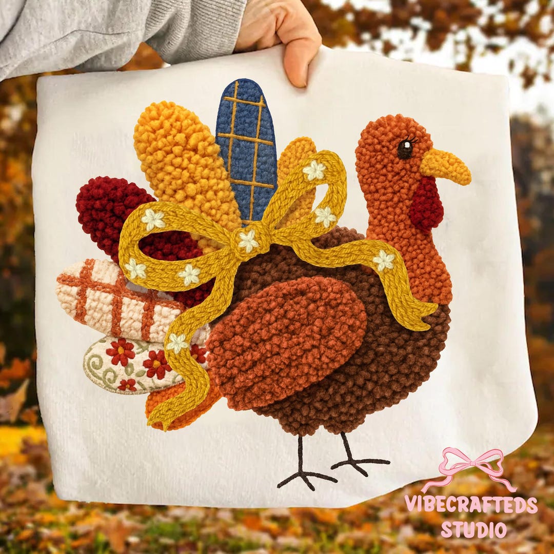 Thanksgiving Turkey Punch Needle PNG, Fall Embroidery Texture Design ...