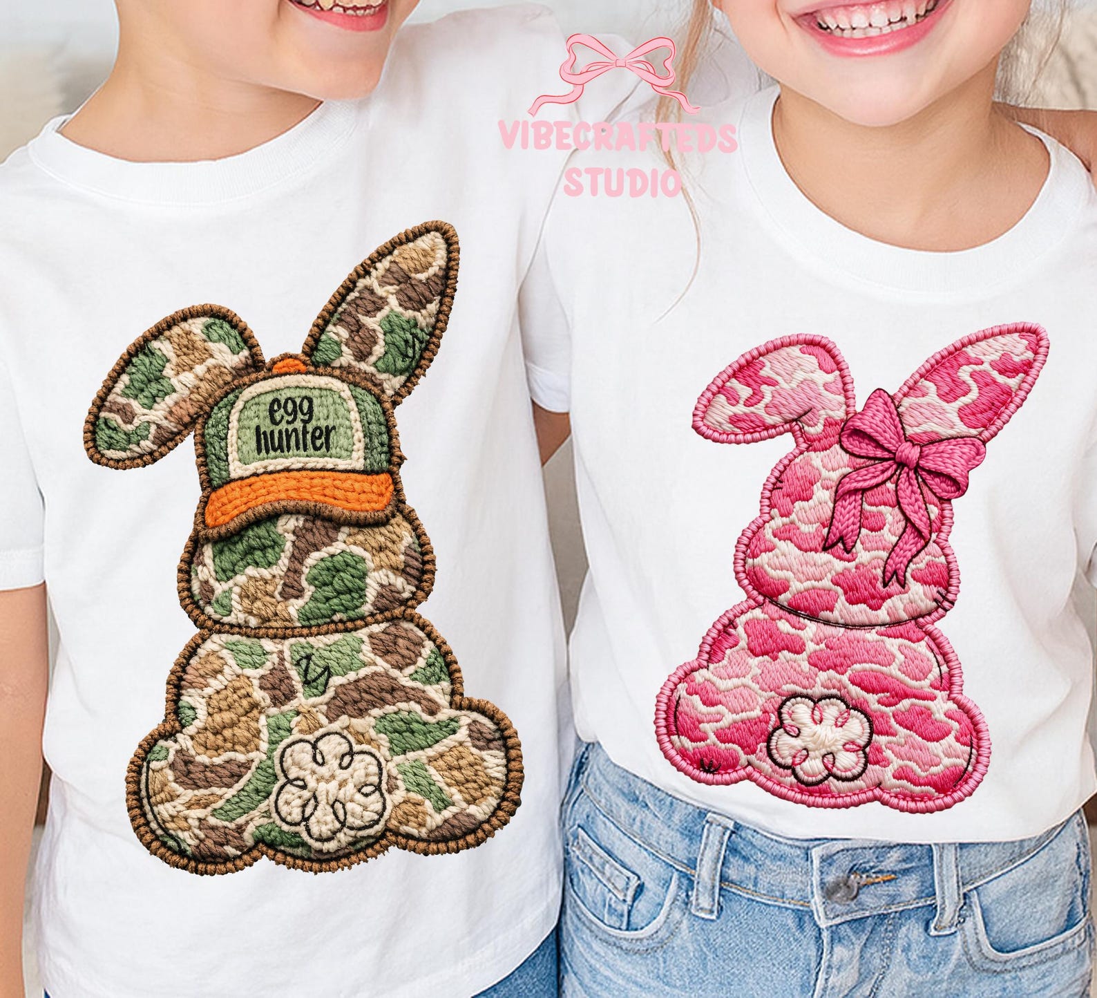 Camo Faux Yarn Knitted Bunny Png, Camo Egg Hunter Bunny Png, Pink ...