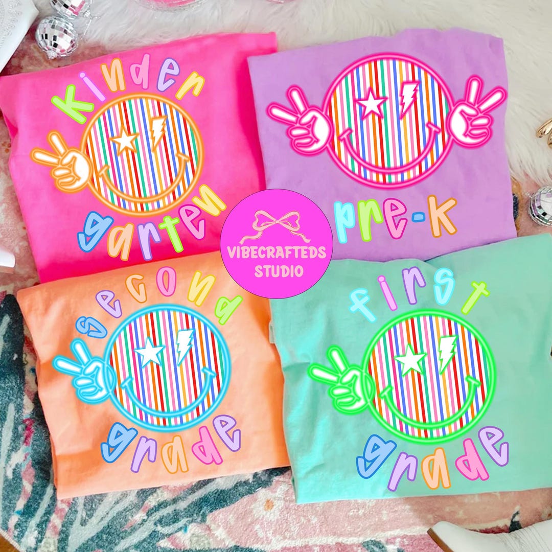 Neon Smiley School Png Bundle, Funny Back to School Png, Colorful ...