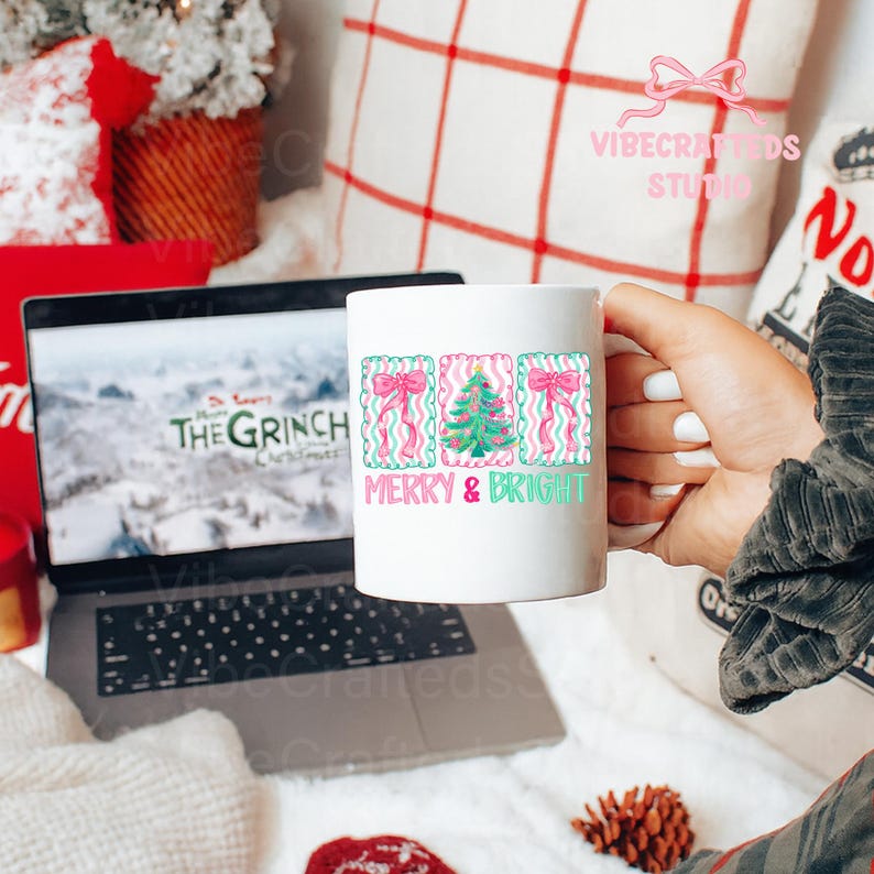 Floral Preppy Christmas Tree Bow Png, Merry & Bright Png, Floral ...