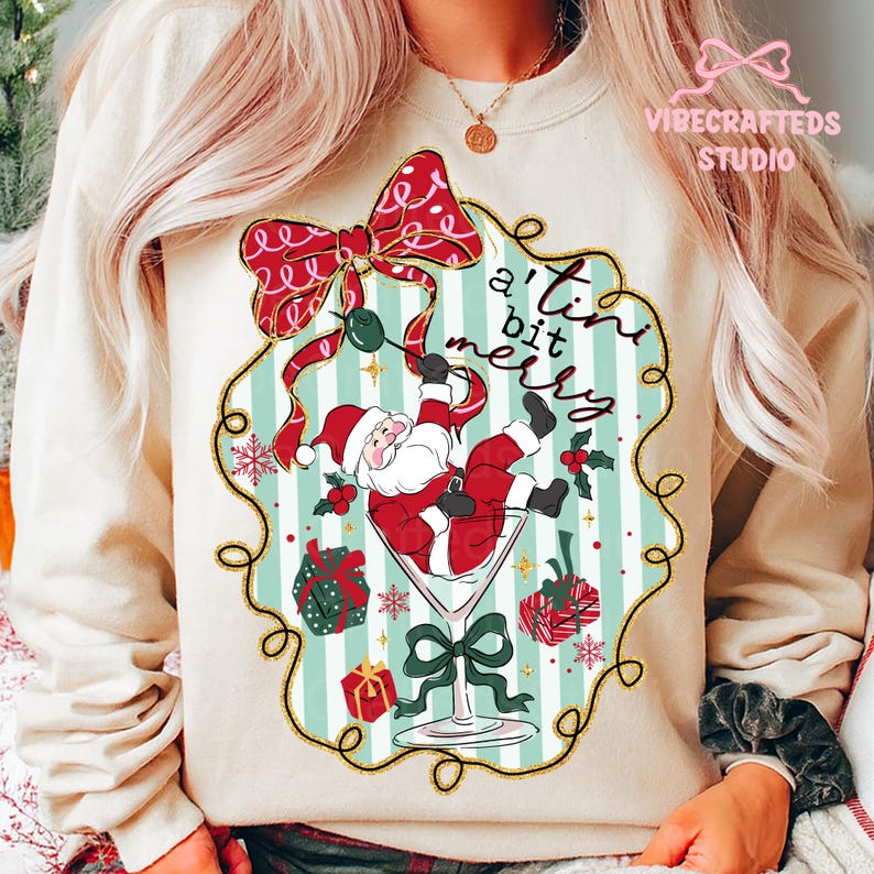 A Tini Bit Merry Png, Drinking Santa Png, Merrier With A Martini Png ...