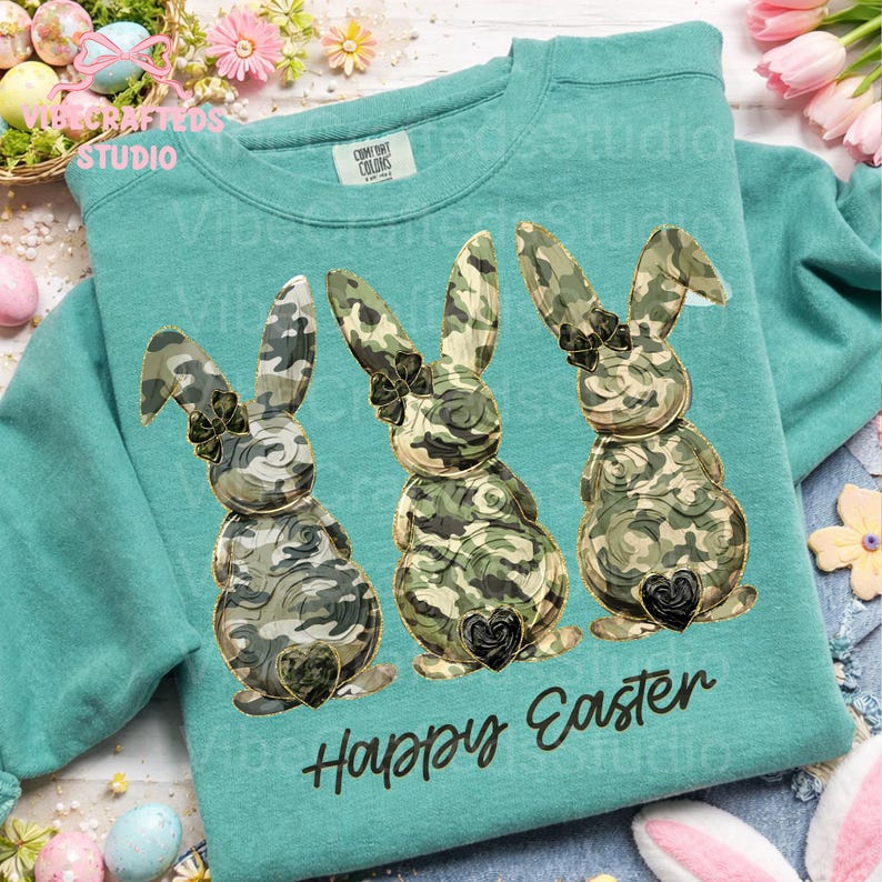 Camo Easter Bunny Png, Hand-painted Camouflage Bunny Png, Easter Rabbit ...