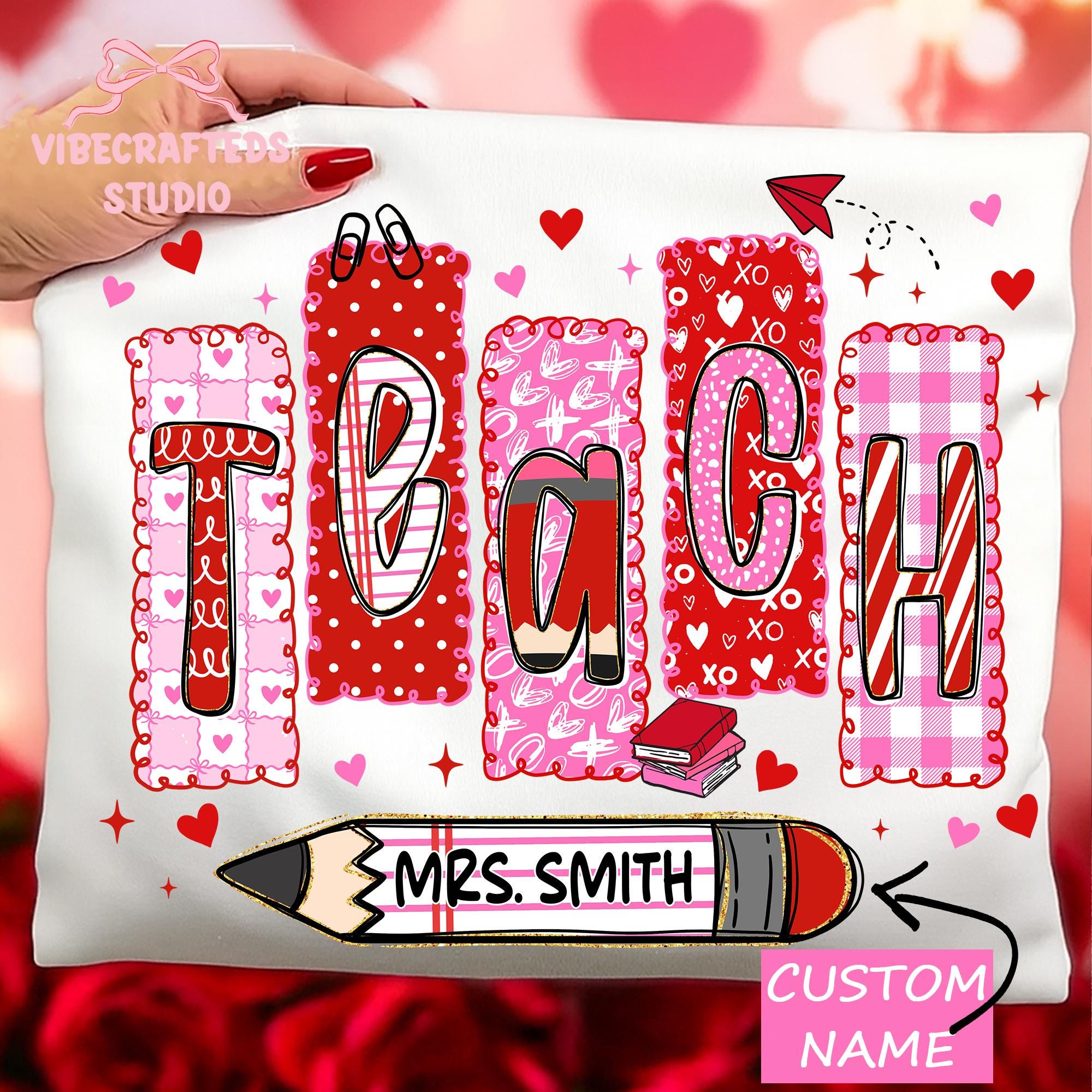 Teacher Valentine Coquette Bow Pencil Png, Preppy Valentine Teacher ...