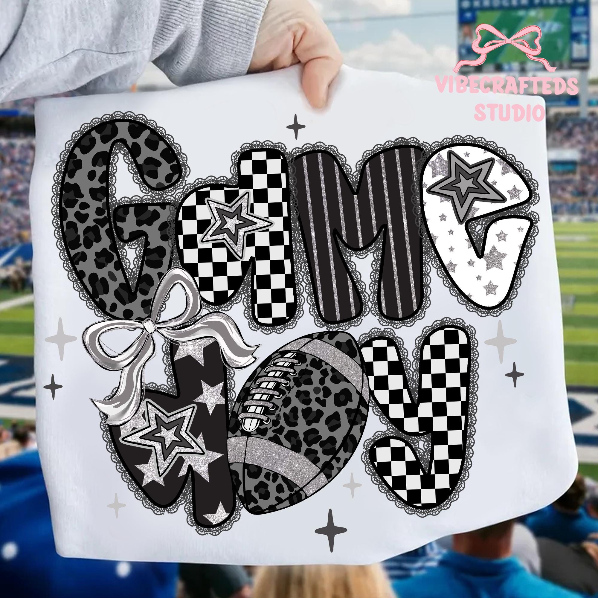 Preppy Lace Game Day Football Png, Game Day Png, Black White Game Day ...
