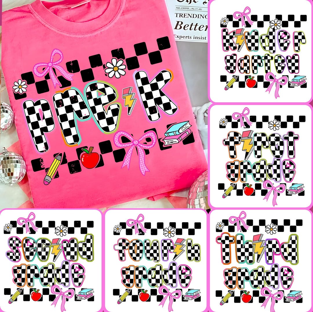 Checkered Back to School Png Bundle, Retro School Png, Back to School ...