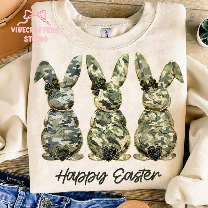 Camo Easter Bunny Png, Hand-painted Camouflage Bunny Png, Easter Rabbit ...
