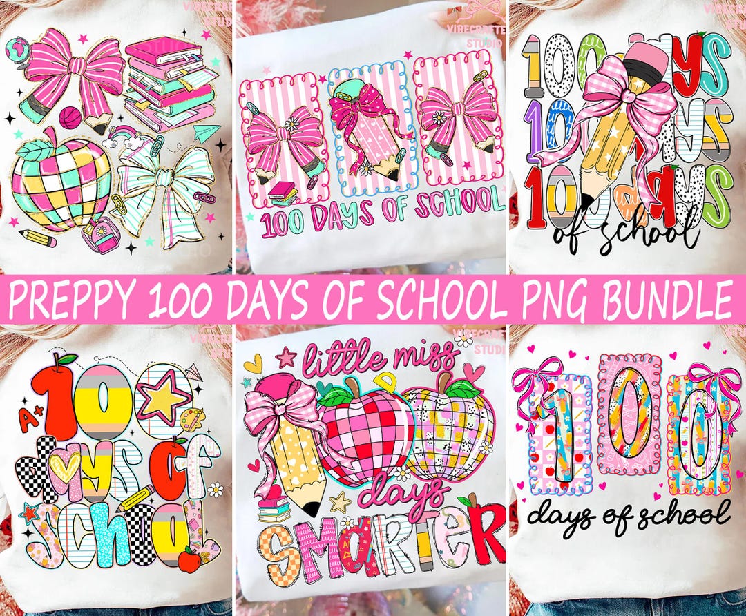 Preppy 100 Days of School Png Bundle, Teacher Shirt Sublimation, Cute ...