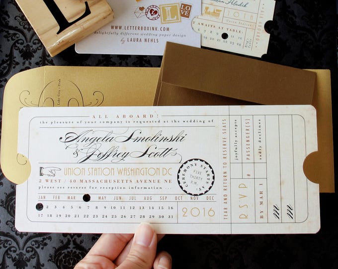 Punch Card Vintage Train Ticket Wedding Invitation - Union Station ...