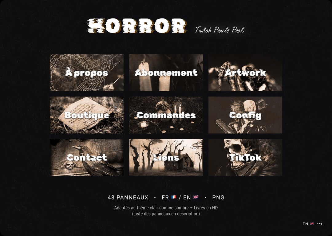 48 Minimalist Horror Twitch Panels Pack, for Halloween, in Black and ...